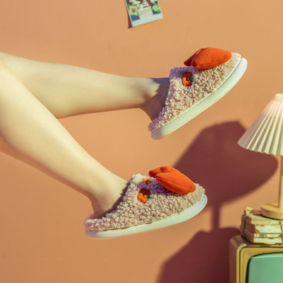 Wholesale new Winter Female PVC Slippers cute apple and bow decoration Anti-slip Warm Home Indoor slippers