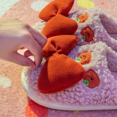 Wholesale new Winter Female PVC Slippers cute apple and bow decoration Anti-slip Warm Home Indoor slippers