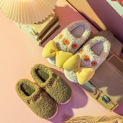 Wholesale new Winter Female PVC Slippers cute apple and bow decoration Anti-slip Warm Home Indoor slippers