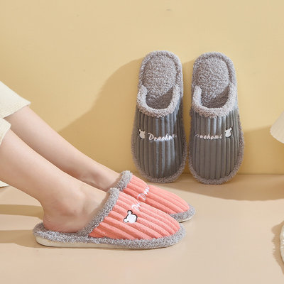 Couple winter embroidery Slippers Women Comfort velvetThermal Hard-Wearing Corduroy upper Home indoor Shoes