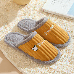 Couple winter embroidery Slippers Women Comfort velvetThermal Hard-Wearing Corduroy upper Home indoor Shoes