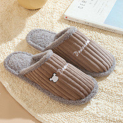 Couple winter embroidery Slippers Women Comfort velvetThermal Hard-Wearing Corduroy upper Home indoor Shoes