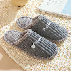 Couple winter embroidery Slippers Women Comfort velvetThermal Hard-Wearing Corduroy upper Home indoor Shoes