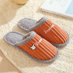 Couple winter embroidery Slippers Women Comfort velvetThermal Hard-Wearing Corduroy upper Home indoor Shoes