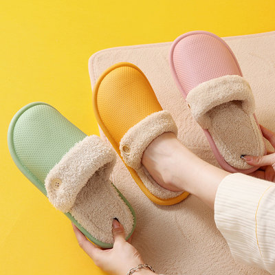 New Design ladies EVA Waterproof Home Indoor Shoes Women and Men solid color Thick bottom Plush Warm Slippers