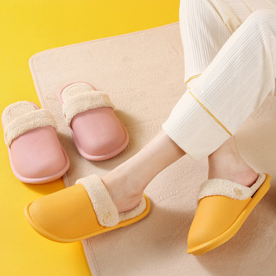 New Design ladies EVA Waterproof Home Indoor Shoes Women and Men solid color Thick bottom Plush Warm Slippers