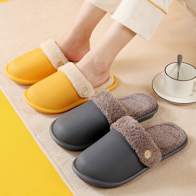 New Design ladies EVA Waterproof Home Indoor Shoes Women and Men solid color Thick bottom Plush Warm Slippers