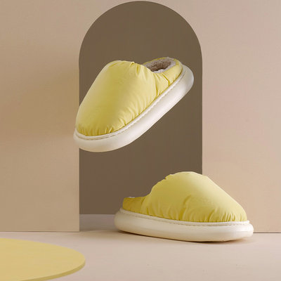 2021 New Style Pineapple Bread Warm Slippers Feather Waterproof Thermal Thick Bottom Couple Household Indoor Shoes