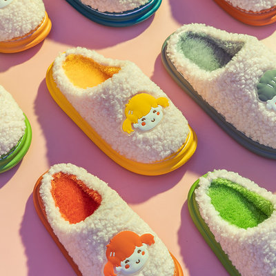 Wholesale Autumn Winter Couple Style Slippers Cute Cartoon Plush Upper Anti-slip Warm Home Indoor Shoes in stock