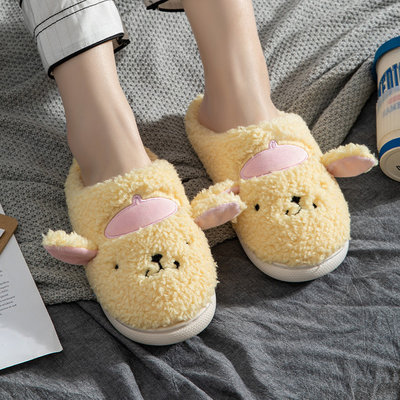 New custom comfortable and beautiful Women shoes cute delicate plush fabric pvc material sole Thermal couple slippers