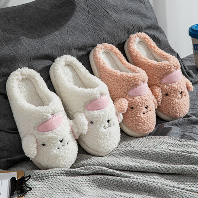 New custom comfortable and beautiful Women shoes cute delicate plush fabric pvc material sole Thermal couple slippers