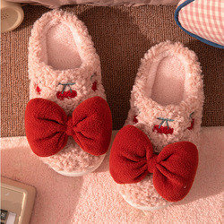 Wholesale Bowknot Men and Women Home Plush Slipper Winter Warm PVC House Indoor Slipper in stock