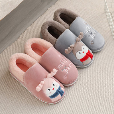 New design female winter closed toe slippers Wholesale Anti-slip plush warm cute cartoon style ladies house shoes