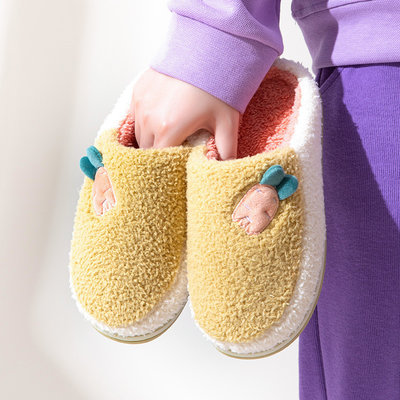 Wholesale Custom Thick Bottom Slippers Female Winter Cute Radish Shape Plush Warm Hight-Increasing Home Indoor Shoes