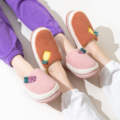 Wholesale Custom Thick Bottom Slippers Female Winter Cute Radish Shape Plush Warm Hight-Increasing Home Indoor Shoes