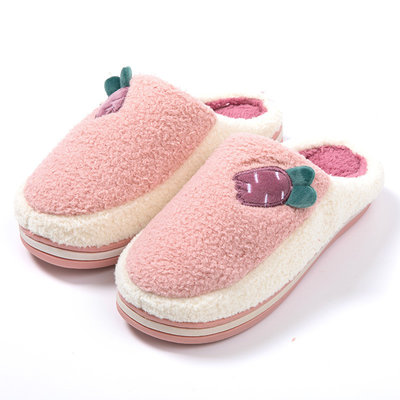 Wholesale Custom Thick Bottom Slippers Female Winter Cute Radish Shape Plush Warm Hight-Increasing Home Indoor Shoes