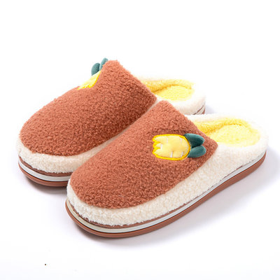 Wholesale Custom Thick Bottom Slippers Female Winter Cute Radish Shape Plush Warm Hight-Increasing Home Indoor Shoes