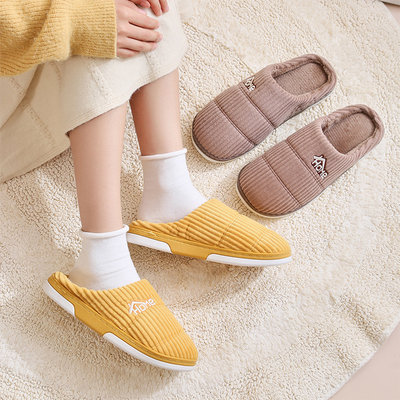 Wholesale Custom Autumn Winter Half-Pack Heel Slippers Couple Style Fashion Warm Anti-Slip House Indoor Shoes