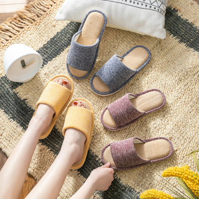 Wholesale Customized Good Quality Breathable Summer house Indoor Women Sandals Linen Open Toe Slippers