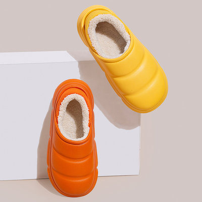 Winter ladies solid color closed toe Slippers Fuzzy Indoor Outdoor Eva Thick Bottom Non-slip house Shoes couple home Slipper