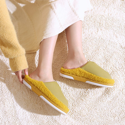 2021 New Design Simple PU leather Couple Slippers Winter Warm Waterproof Hard-Wearing Female Home indoor Shoes