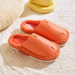 2021 New Design Simple PU leather Couple Slippers Winter Warm Waterproof Hard-Wearing Female Home indoor Shoes