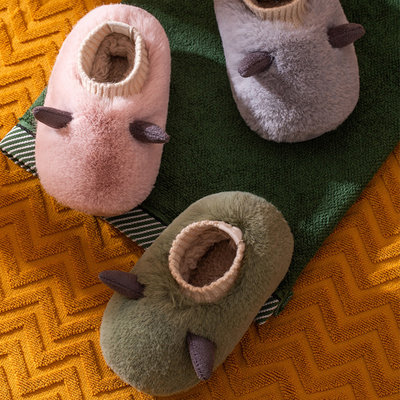 2021 New Design Children Cute Ox Horn Wrap heel Slippers Autumn Winter Warm Non-slip Soft Sole Home Indoor Shoe kids fur slipper