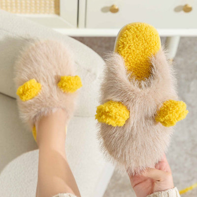 2021 custom new Fashion winter women's fur slippers flat cute ear slippers women long hair house shoes
