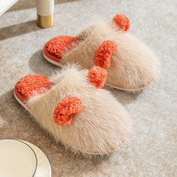 2021 custom new Fashion winter women's fur slippers flat cute ear slippers women long hair house shoes