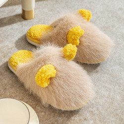 2021 custom new Fashion winter women's fur slippers flat cute ear slippers women long hair house shoes