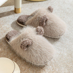 2021 custom new Fashion winter women's fur slippers flat cute ear slippers women long hair house shoes