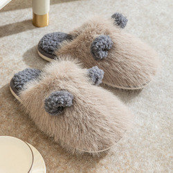 2021 custom new Fashion winter women's fur slippers flat cute ear slippers women long hair house shoes