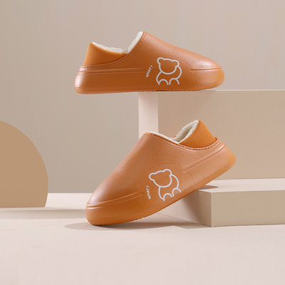 New Design couple Cute Cartoon Bear Printing Wrap Heel Shoes Thicken Sole Thermal Waterproof Home Indoor Slippers
