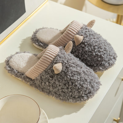 new Winter souple thick warm horns ladies cute Colorful house indoor slippers soft and comfortable closed toe for men