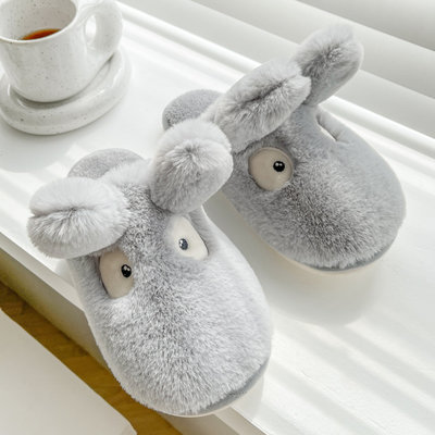 Non-slip slippers for men and women cute plush rabbit ears slippers house indoor soft bottom PVC home slippers