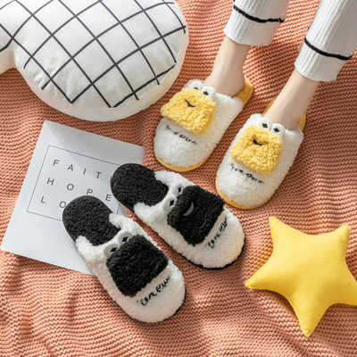 Women Winter lovely  Animal decoration fluffy Fur Warm house Indoor Soft Casual Shoes letter print Home Slipper ladies shoes