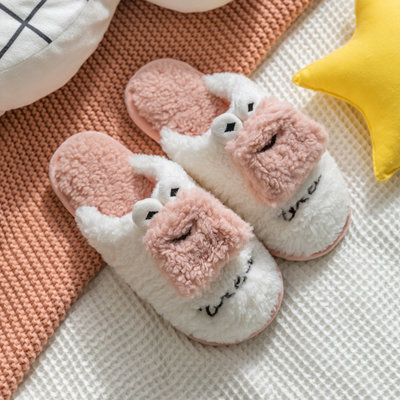 Women Winter lovely  Animal decoration fluffy Fur Warm house Indoor Soft Casual Shoes letter print Home Slipper ladies shoes