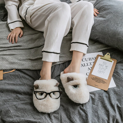 2021 Woman Slippers Lucky Cat Couple Cartoon Winter fluffy Cute Home Indoor Warmth house Shoes For ladies