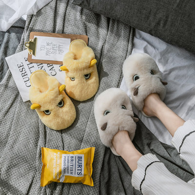 2021 Woman Slippers Lucky Cat Couple Cartoon Winter fluffy Cute Home Indoor Warmth house Shoes For ladies
