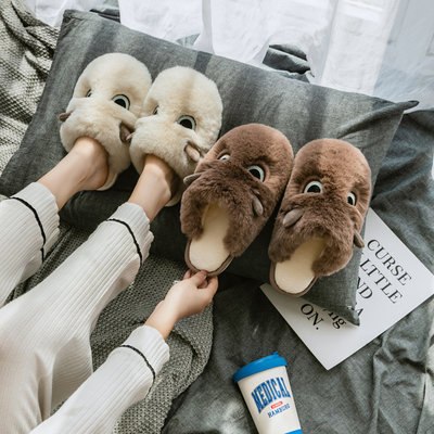 2021 Woman Slippers Lucky Cat Couple Cartoon Winter fluffy Cute Home Indoor Warmth house Shoes For ladies