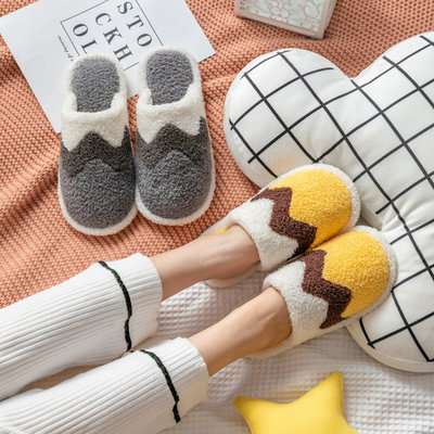 New design 2021 slippers women winter patchwork color thick soles comfortable slippers family couples warm non-slip house shoes