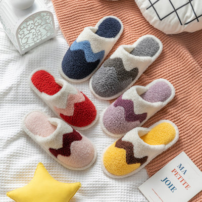 New design 2021 slippers women winter patchwork color thick soles comfortable slippers family couples warm non-slip house shoes