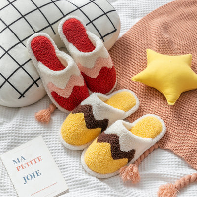 New design 2021 slippers women winter patchwork color thick soles comfortable slippers family couples warm non-slip house shoes