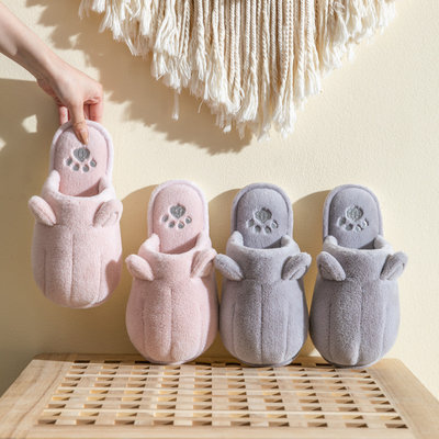 Ladies winter warm home slippers cartoon cat shoes soft sole house indoor slippers bedroom winter fluffy house shoes