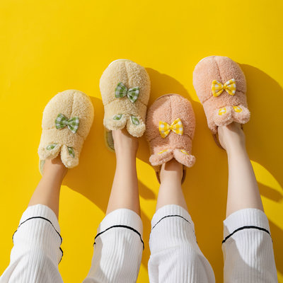 new style wholesale plush rabbit slippers Warm pink House shoes for woman fluffy cute cartoon animal slipper ladies shoes