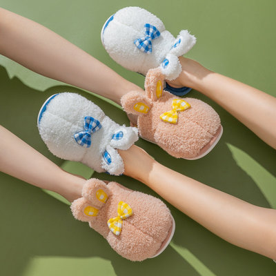 new style wholesale plush rabbit slippers Warm pink House shoes for woman fluffy cute cartoon animal slipper ladies shoes
