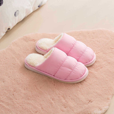 Unisex good Fabric solid color Indoor Plush House Cotton Women Winter home Slipper in stock lining shoes female fur slippers