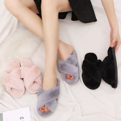 Wholesale ladies house indoor and outdoor fashion pure color ladies open toe slipper fluffy winter ladies house shoes