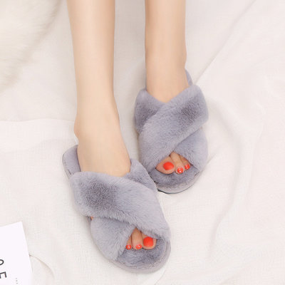 Wholesale ladies house indoor and outdoor fashion pure color ladies open toe slipper fluffy winter ladies house shoes