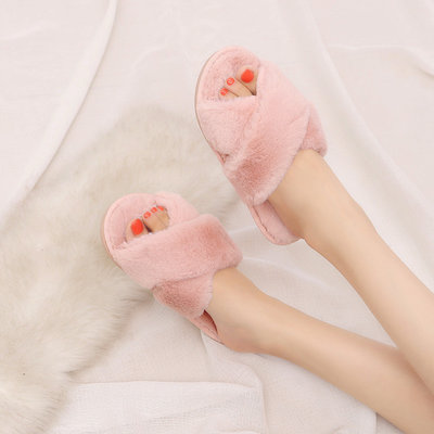 Wholesale ladies house indoor and outdoor fashion pure color ladies open toe slipper fluffy winter ladies house shoes